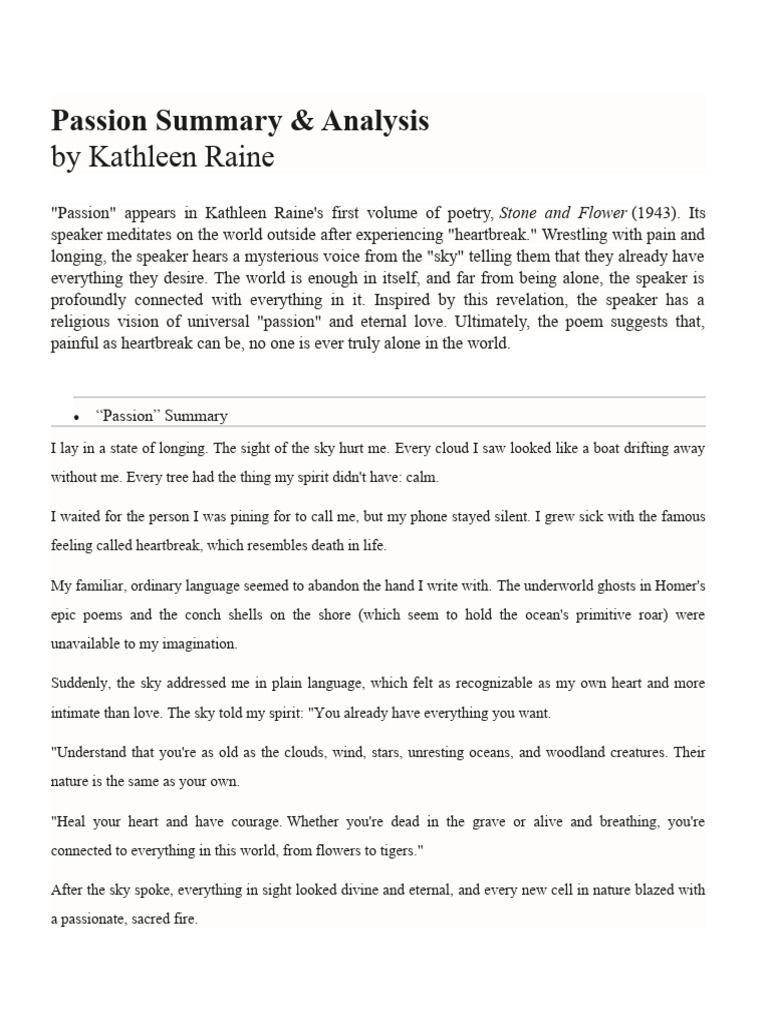 Passion Summary | PDF | Loneliness | Soul