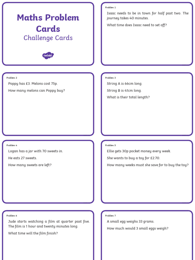 T N 806 Maths Problem Cards Year 3 Ver 1 | PDF