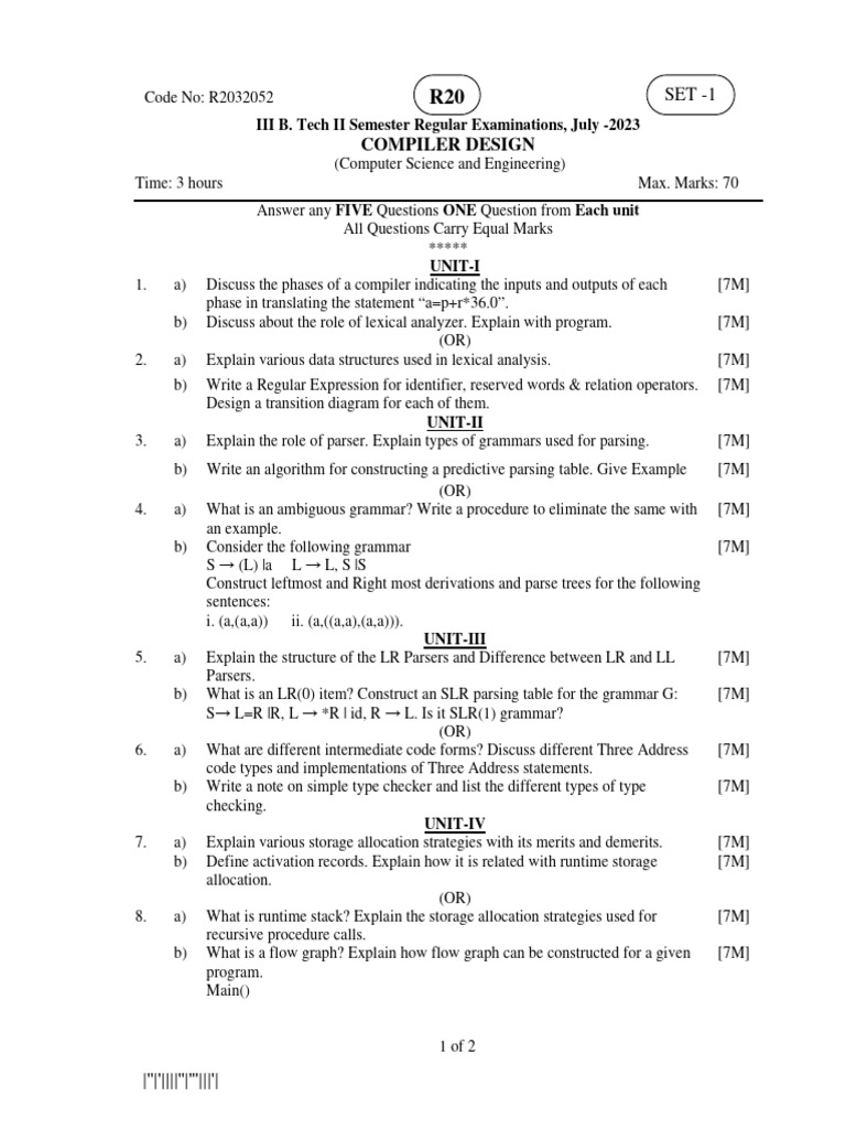 Compiler Design Exam Questions July 2023 | PDF | Parsing | Software ...