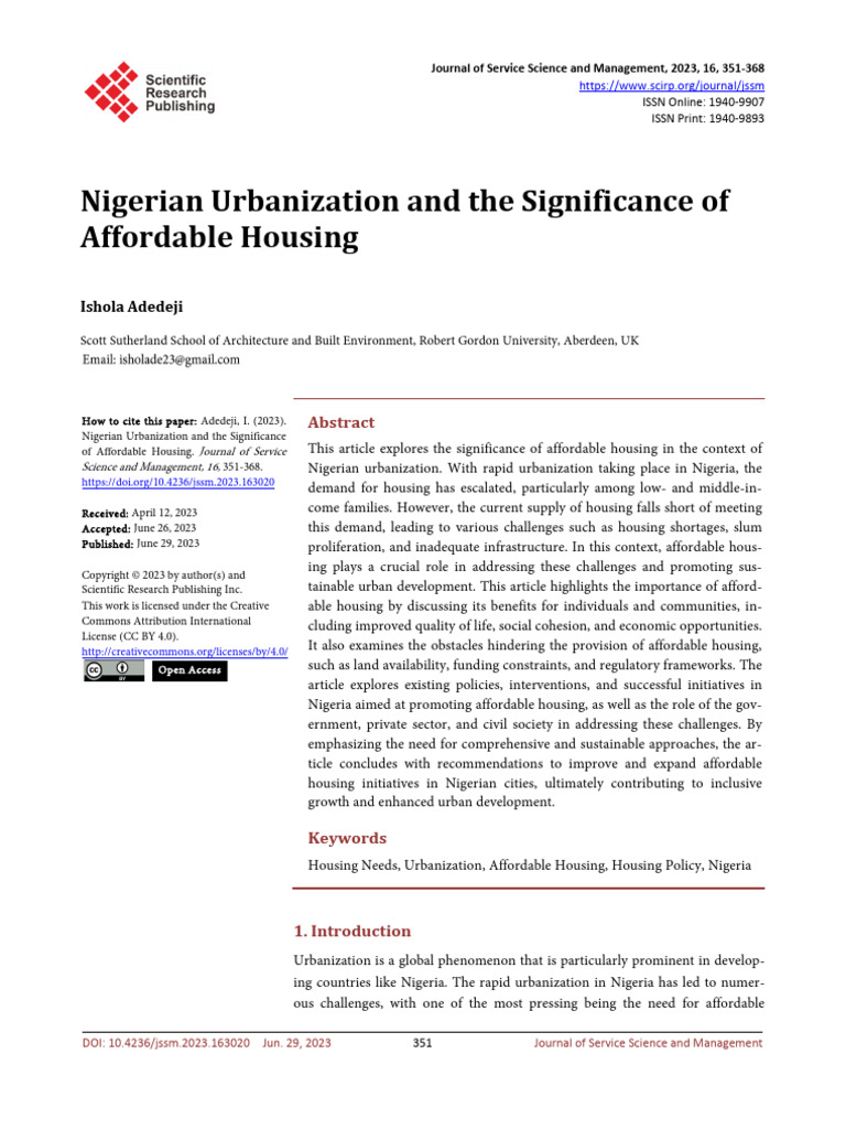 Nigerian Urbanization and The Significance of Affordable Housing | PDF | Affordable Housing | Slum