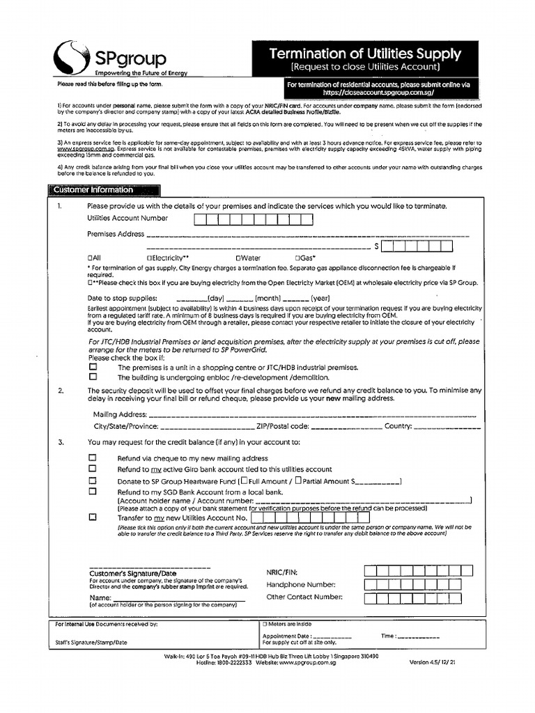SP Account Closing Form | PDF