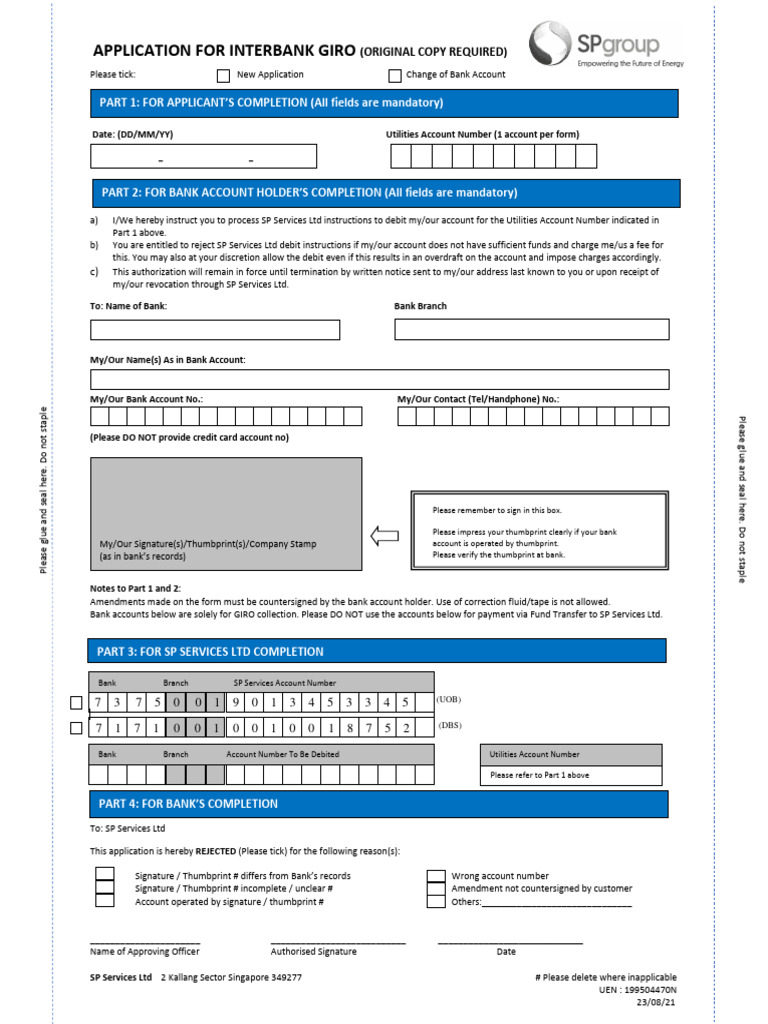 SP Application For Interbank GIRO | PDF | Debit Card | Banks