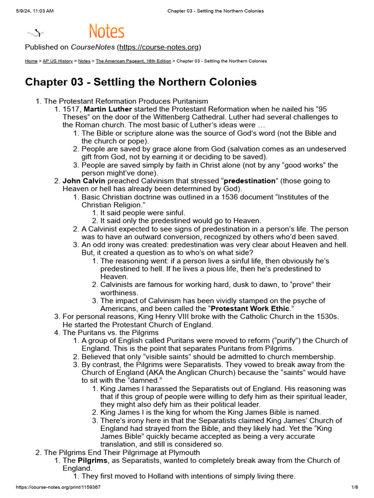 Chapter 03 - Settling The Northern Colonies | PDF | Plymouth Colony ...