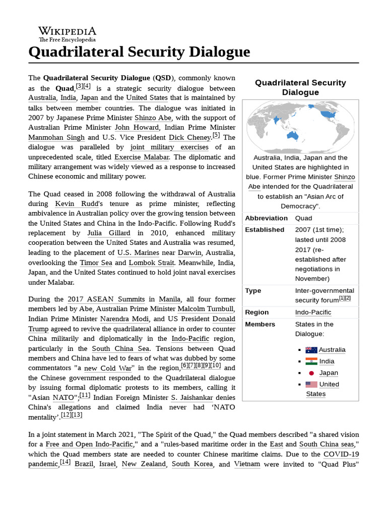Quadrilateral Security Dialogue Overview | PDF | International ...