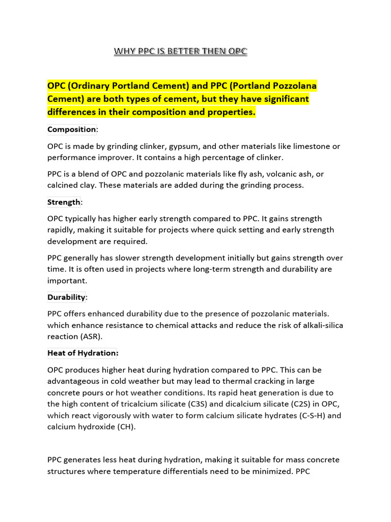 Cement Types: OPC vs. PPC | PDF | Cement | Concrete