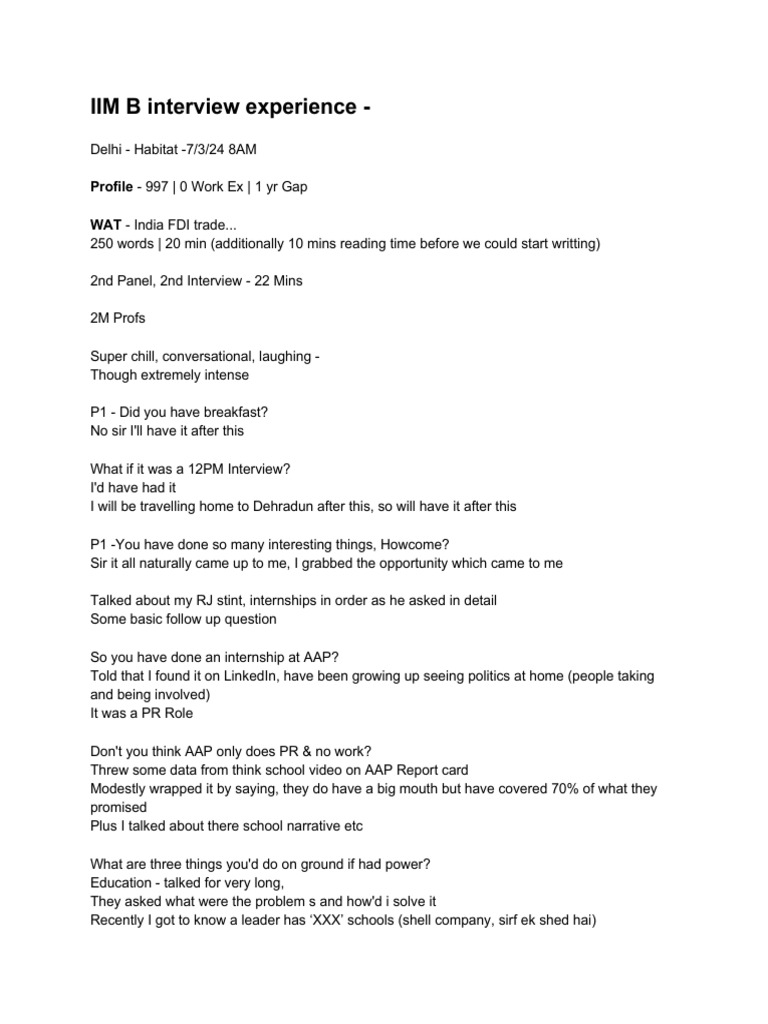 IIM B Interview Experience | PDF | Economies | Money