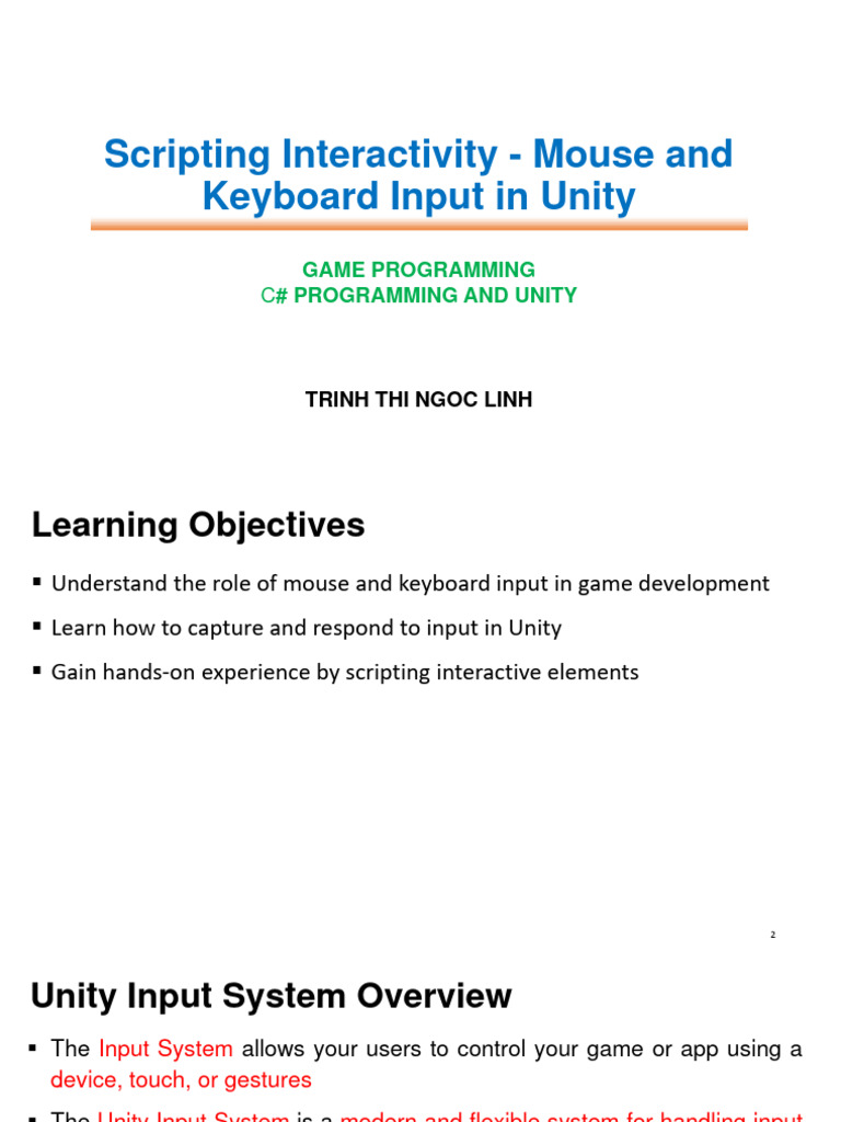 2.5 Scripting Interactivity - Mouse and Keyboard Input in Unity | PDF | Computer Keyboard | C ...