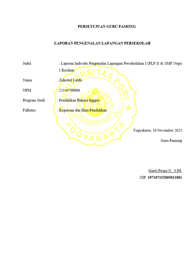 Laporan Plp 1 1 Sementara Pdf
