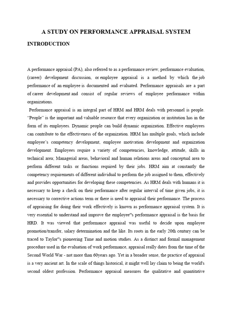 A Study On Performance Appraisal System | PDF | Human Resource ...