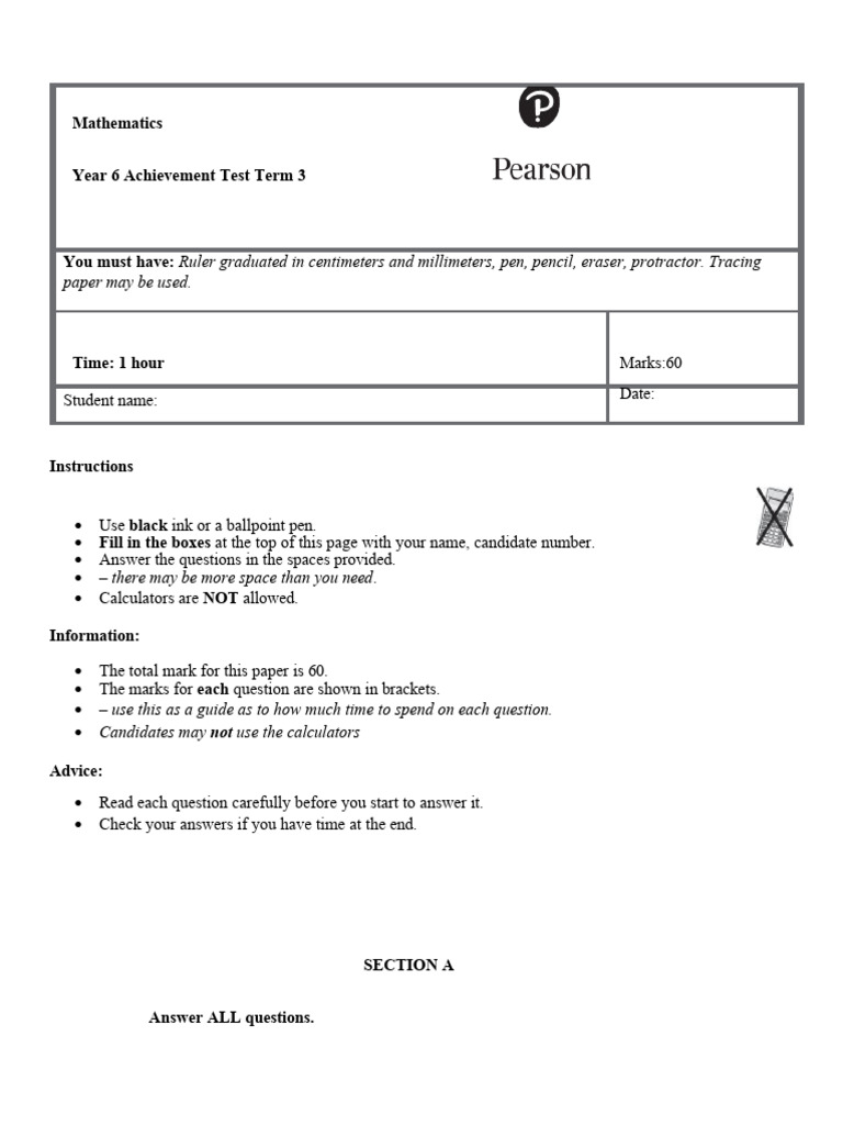 Pearson Year 6 Question Paper For Term End | PDF | Pie Chart | Mathematics