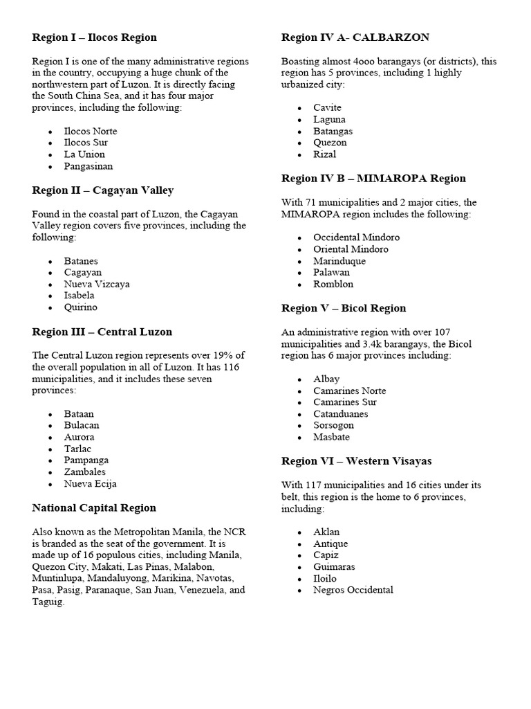 List of Region in The Philippines | PDF | Luzon | Southeast Asia