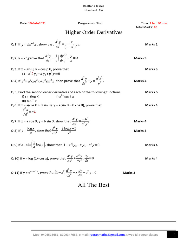 Higher Order Derivatives | PDF