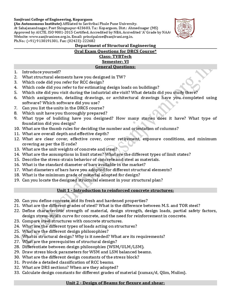 Oral Que Drcs St311 | PDF | Beam (Structure) | Stairs