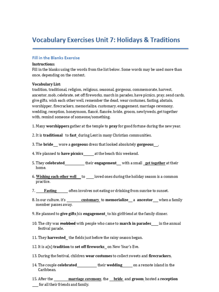 Combined Vocabulary Exercises Unit 8 | PDF | Wedding | Engagement