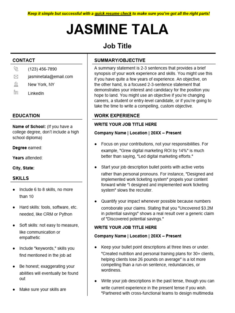 Simple Word Resume Template | Download Free PDF | Résumé | Syntax