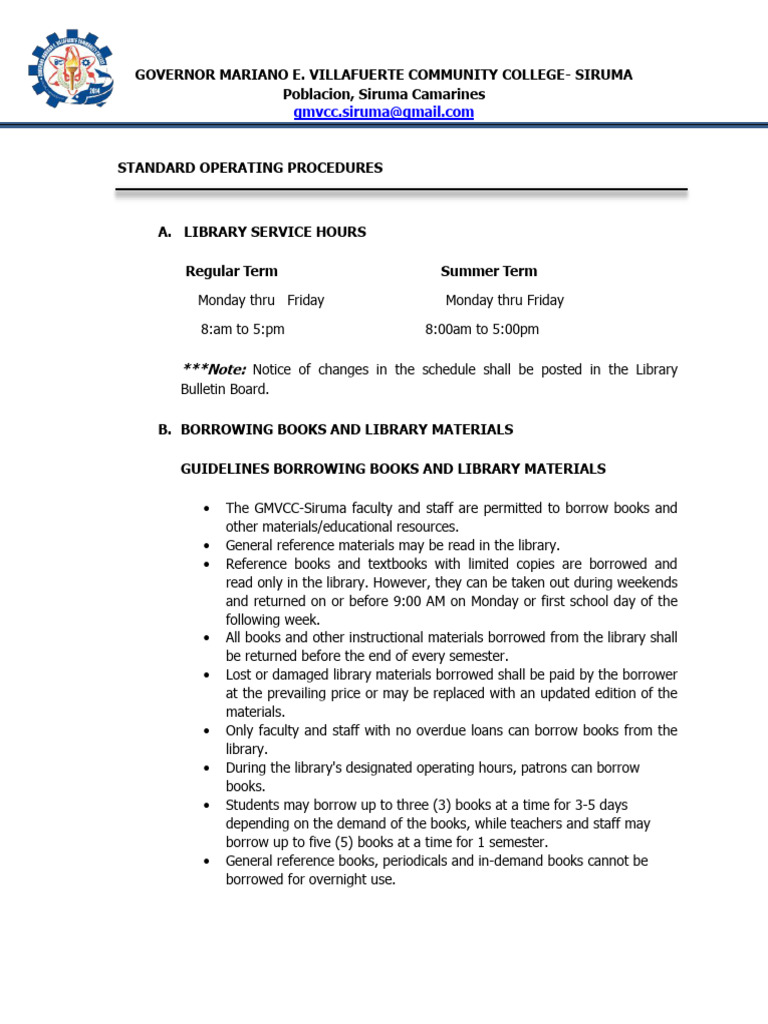 Standard Operating Procedures - Siruma | PDF | Libraries | Books