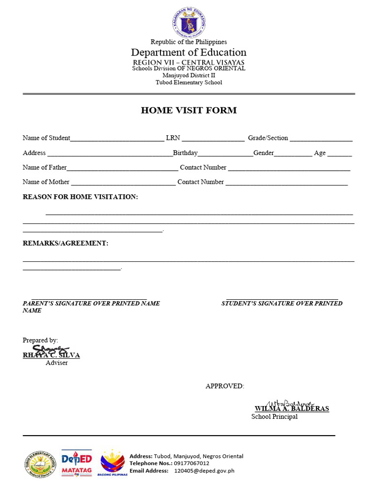 Home Visit Form | Download Free PDF | Reading Comprehension | Teachers
