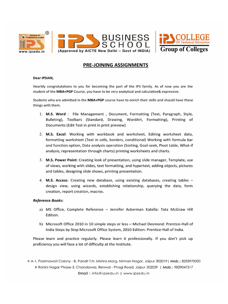 MBA Pre Joining Assignment | PDF