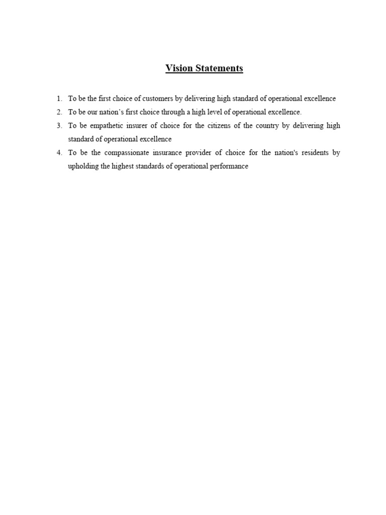 Vision Statements for Insurance Excellence | PDF