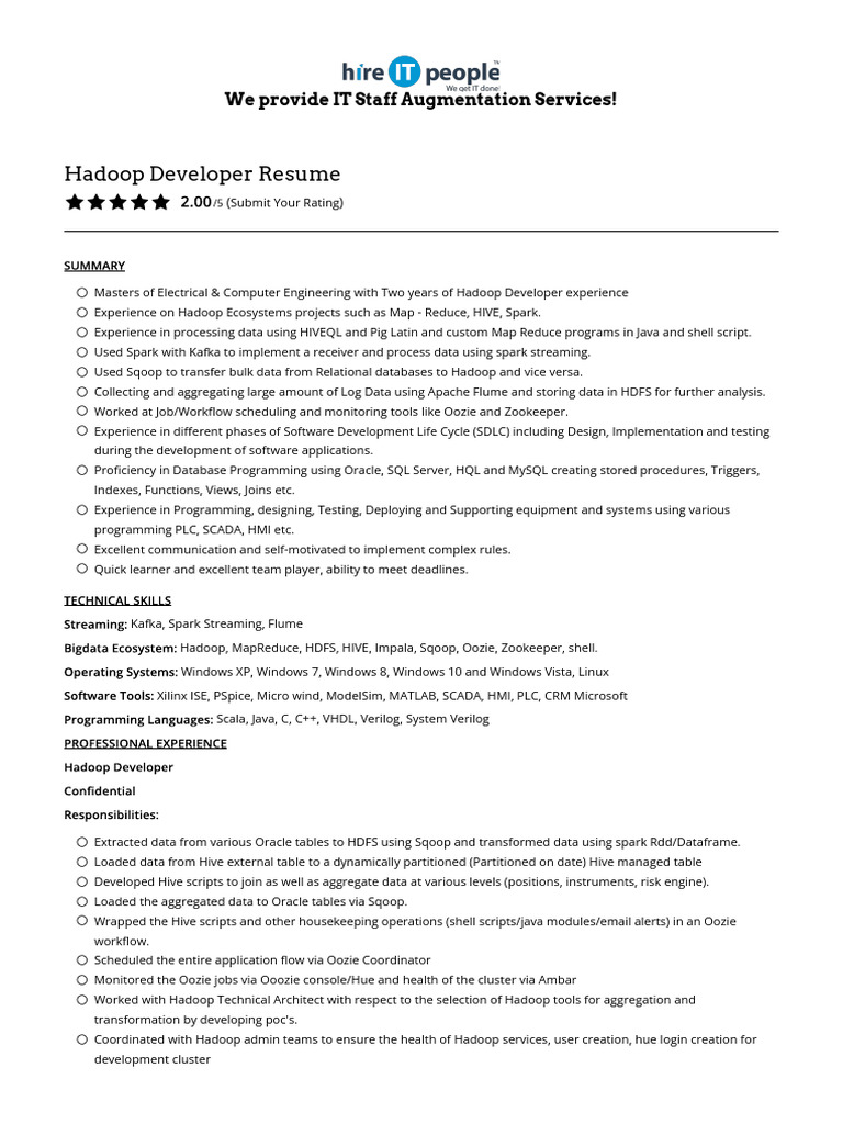 Hadoop Developer Resume - Hire IT People - We Get IT Done | PDF ...