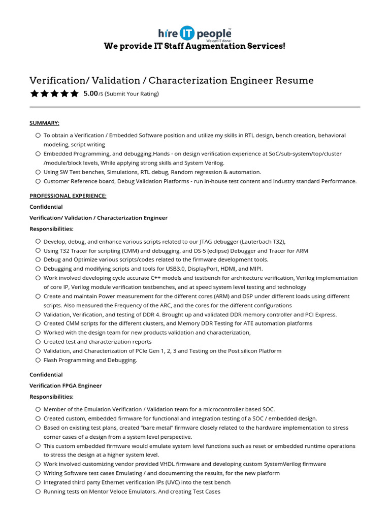 Verification Engineer Resume | PDF | Field Programmable Gate Array ...