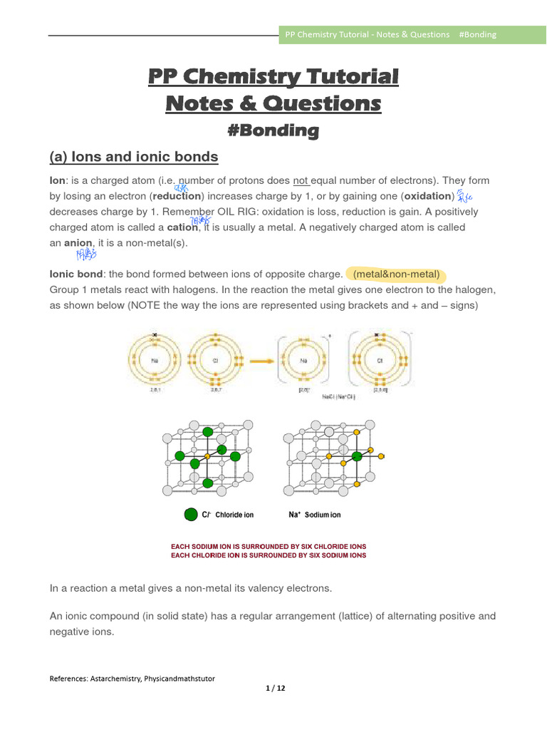 #Bonding (PP Chemistry Tutorial - Note&Questions) | PDF | Chemical Bond ...