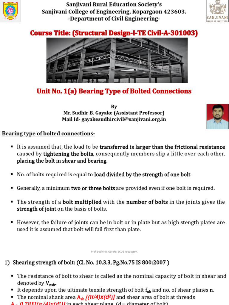 1a - V - Bearing Type of Bolted Connection | PDF | Screw | Solid Mechanics
