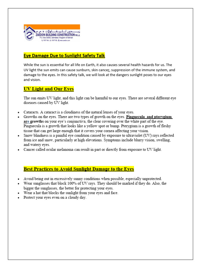 Eye Safety: Protect Against UV Damage | PDF