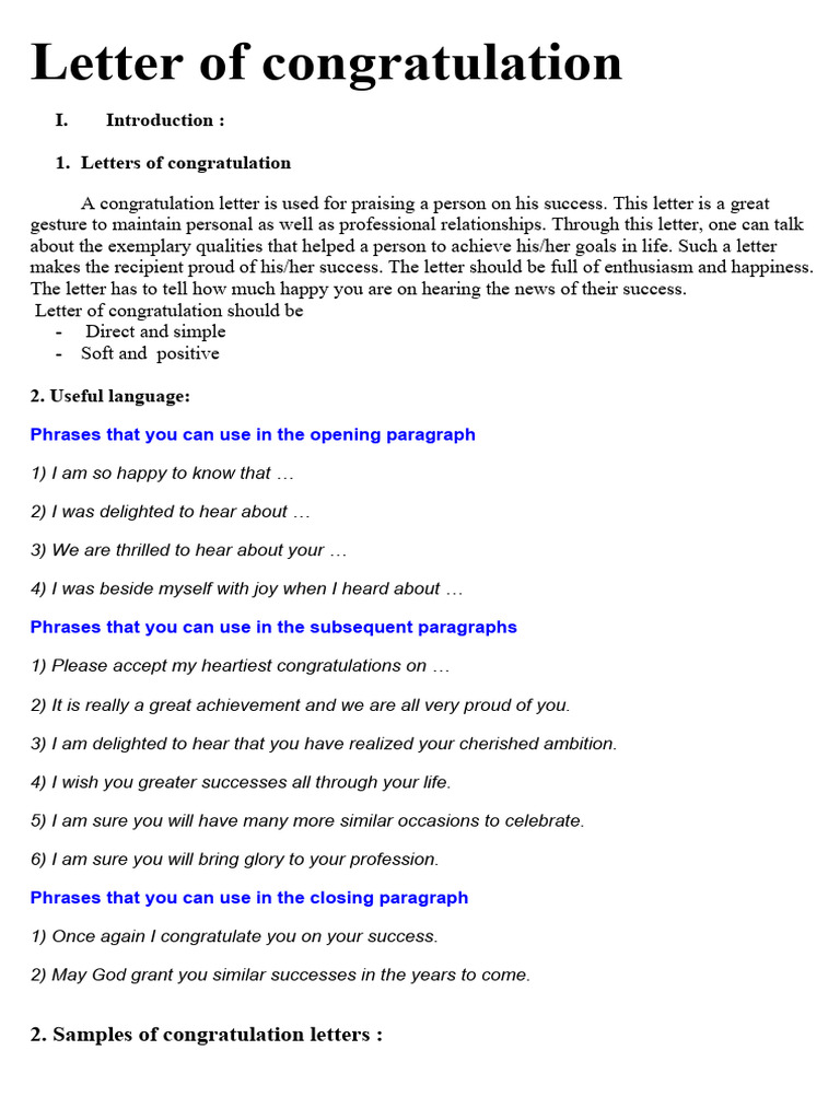 Letter of Congratulation | PDF