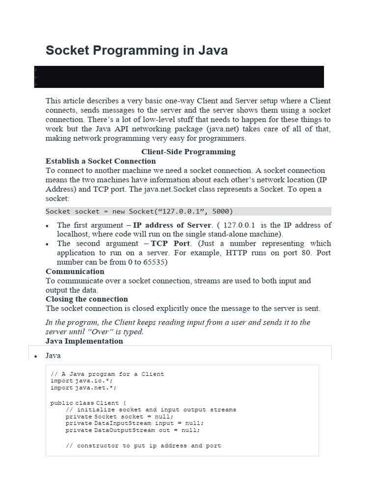 Socket Programming In Java Pdf Network Socket Port Computer Networking 9959