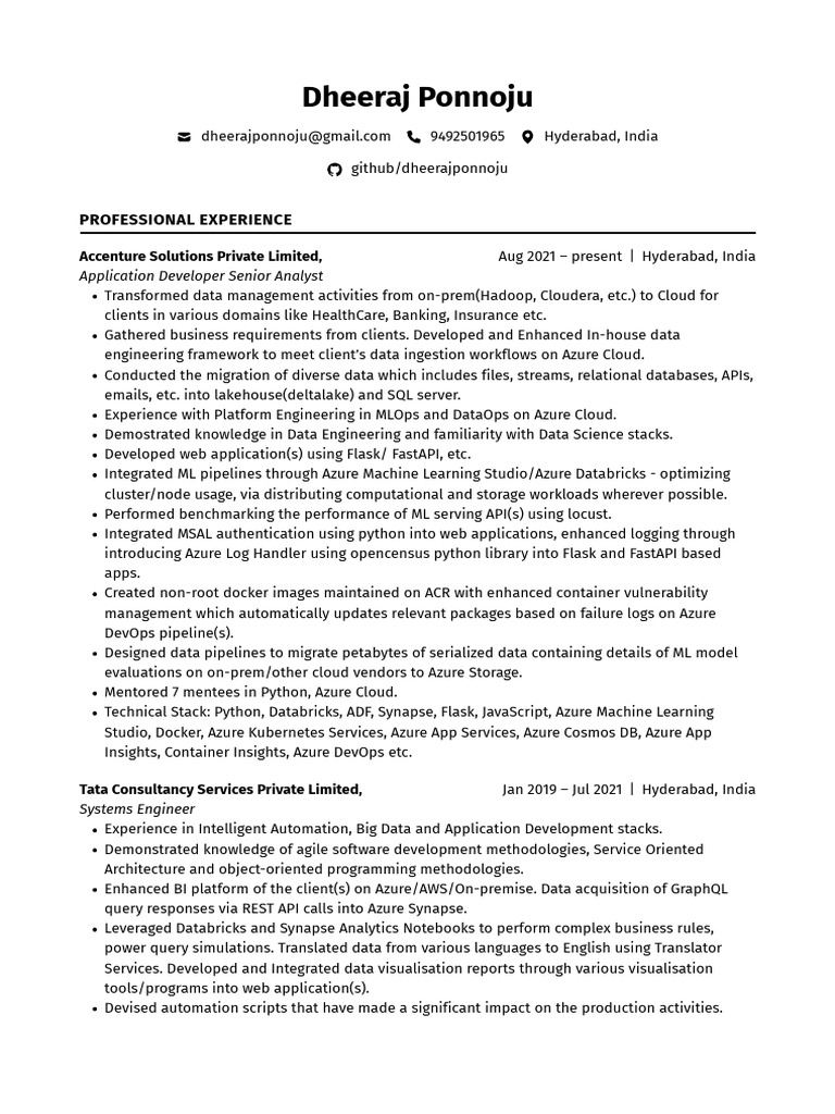 Dheeraj Ponnoju Resume | PDF | Microsoft Azure | Cloud Computing