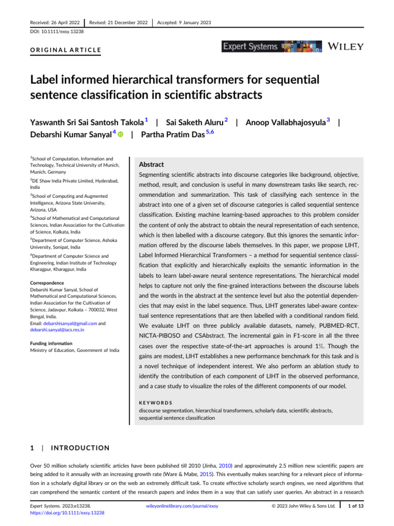 (2023) Label Informed Hierarchical Transformers For Sequential Sentence Classification in ...