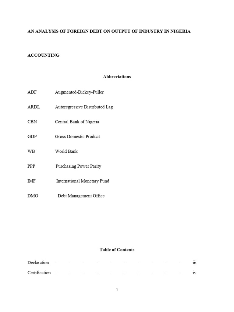 An Analysis of Foreign Debt On Output of Industry in Nigeria | PDF ... An Analysis of Foreign Debt On Output of Industry in Nigeria | PDF ...