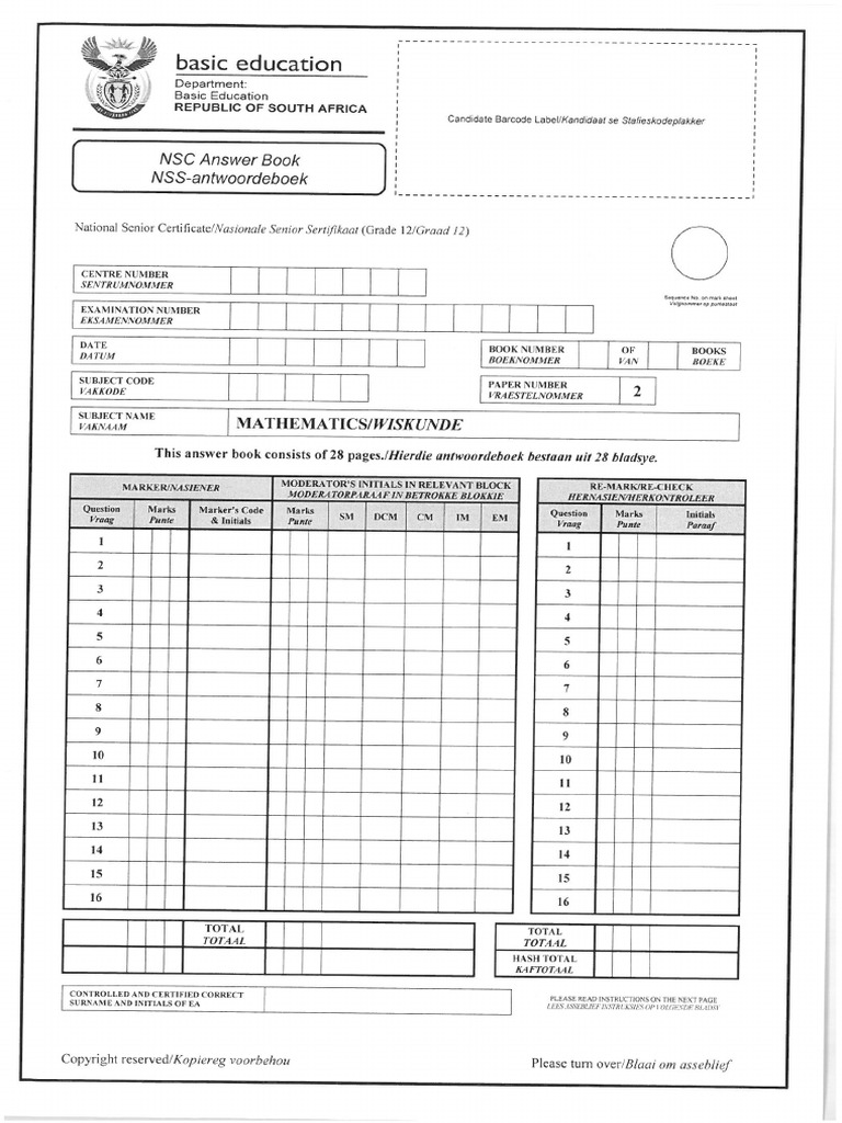 Mathematics P2 Feb-March 2017 Answer Book Afr & Eng | PDF