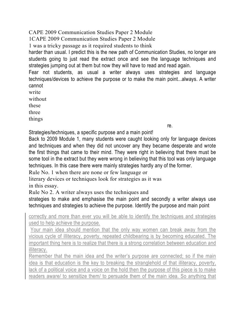 CAPE 2009 Communication Studies Paper 2 Module | PDF