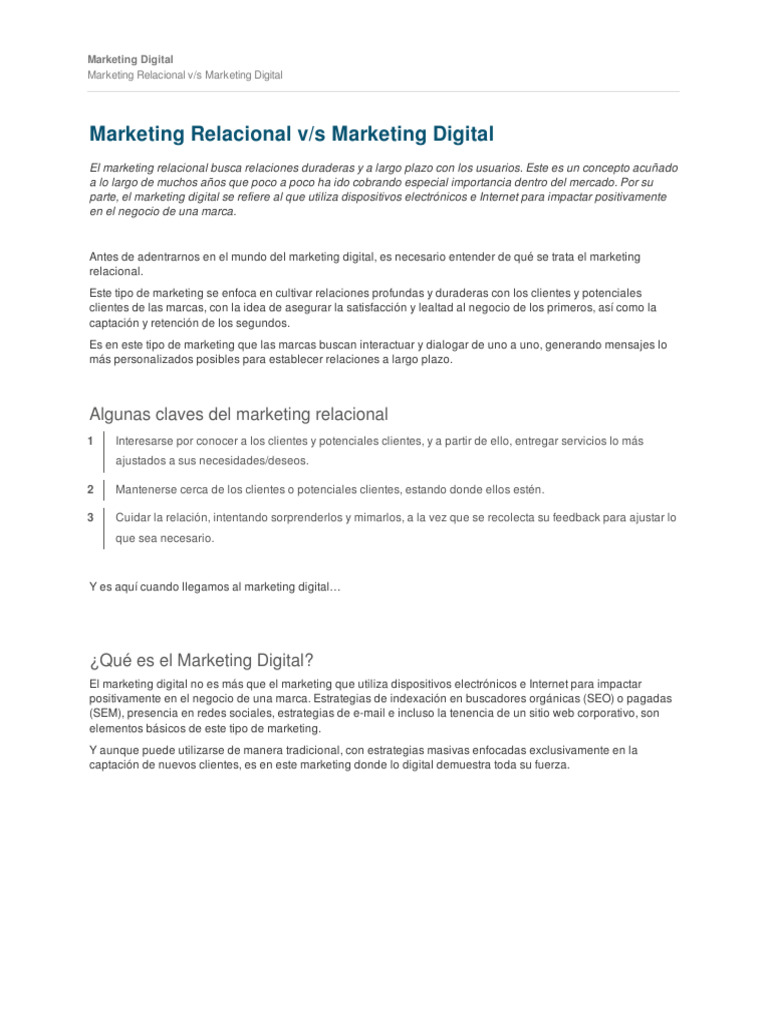 Marketing Relacional V S Marketing Digital-5feb30752e144 | PDF | Publicidad digital | Marketing