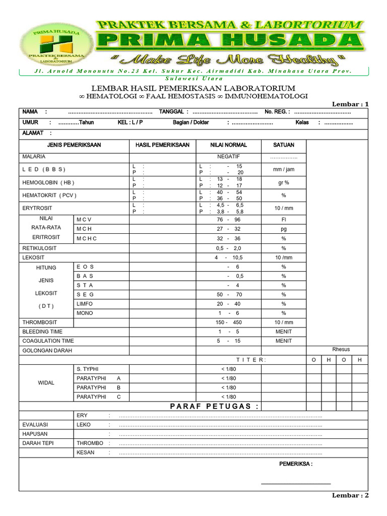 Lembar Hasil Pemeriksaan Laboratorium | PDF