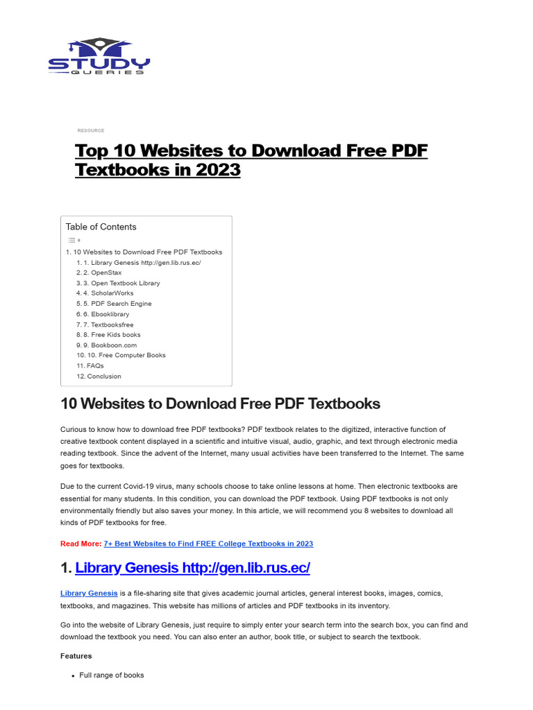 Top 10 Websites To Download Free PDF Textbooks in 2023 | PDF | Textbook ...