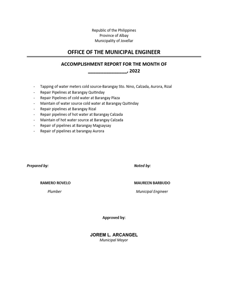 Jovellar Municipal Water System Report | PDF