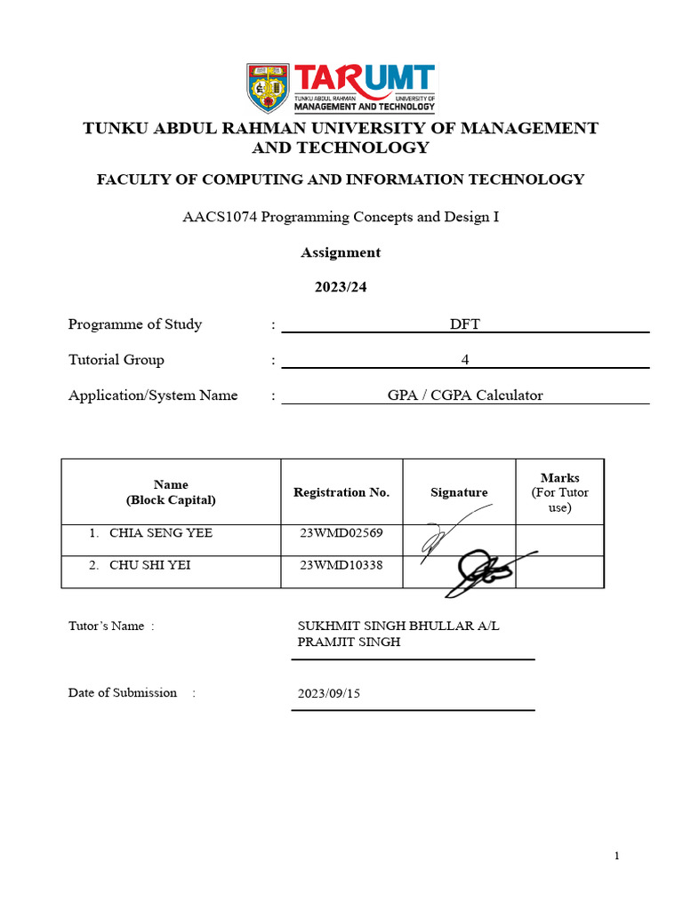 AACS1074 Assignment Report 202305 | PDF | Variable (Computer Science) | Usability