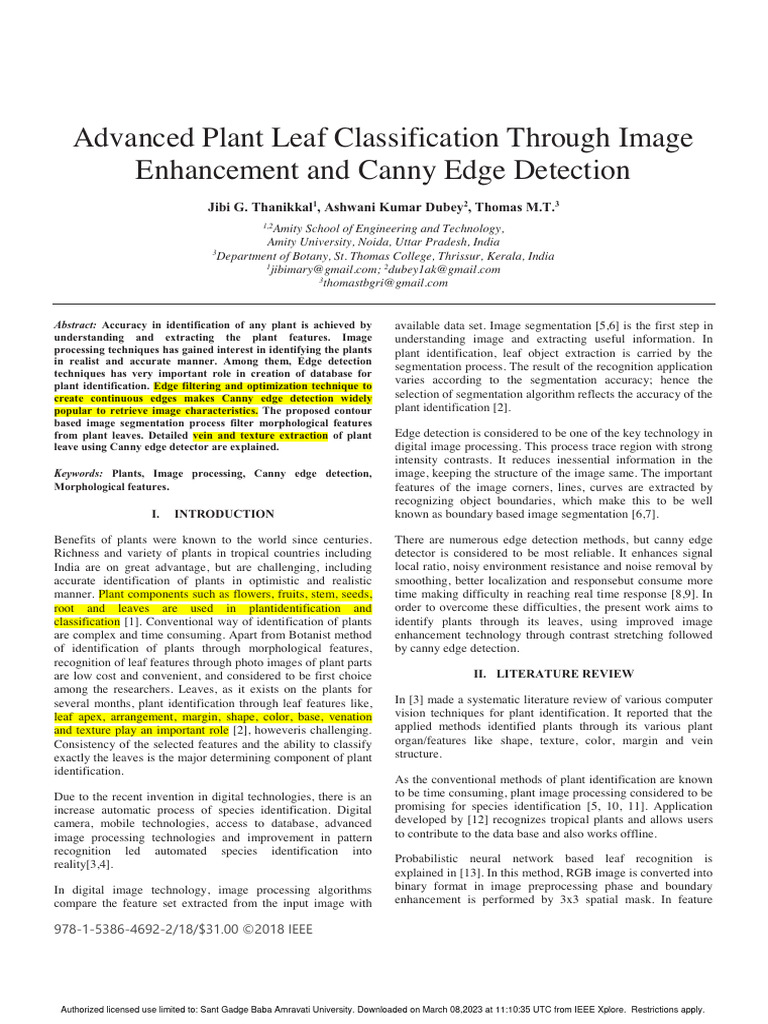 Advanced Plant Leaf Classification Pdf Image Segmentation Algorithms