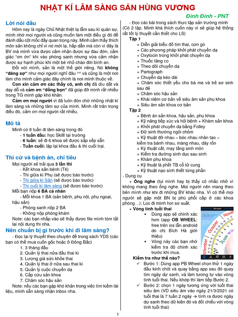 (ĐÌNH ĐÌNH) (NHẬT KÍ LÂM SÀNG SẢN HÙNG VƯƠNG) (Y4) | PDF