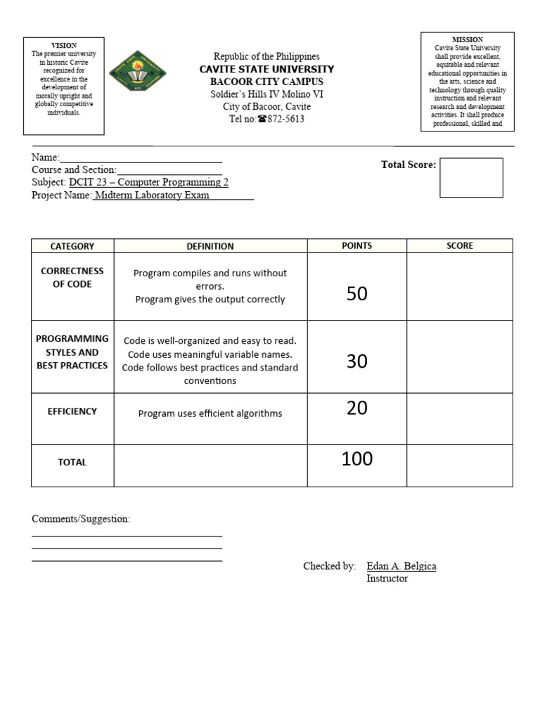 Laboratory Midterm Exam Rubrics | PDF | Software Engineering | Computing