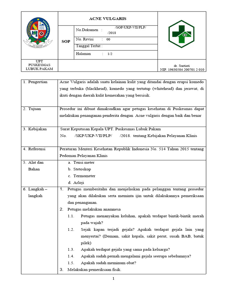Sop Acne Vulgaris | PDF