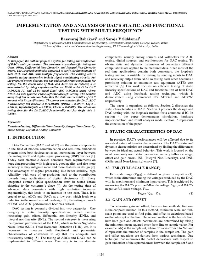 IJME Vol 8 Iss 3 Paper 9 1424 1429 | PDF | Analog To Digital Converter | Digital To Analog Converter