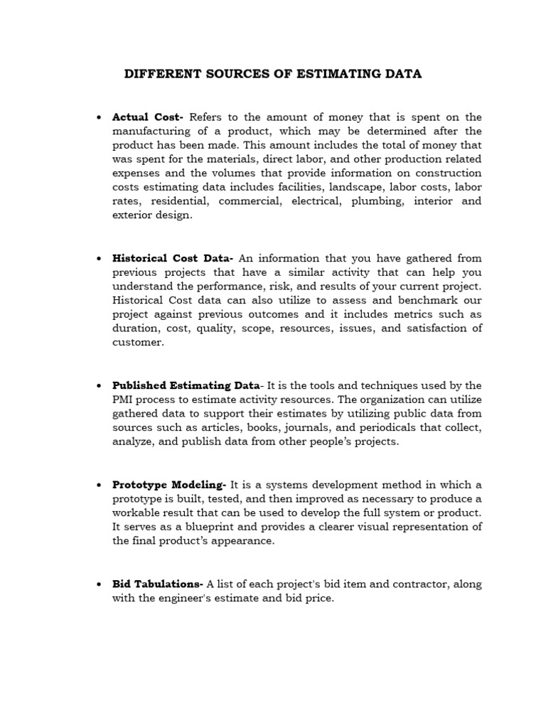 Different Sources of Estimating Data (Piamonte) | PDF | Benchmarking | Labour Economics