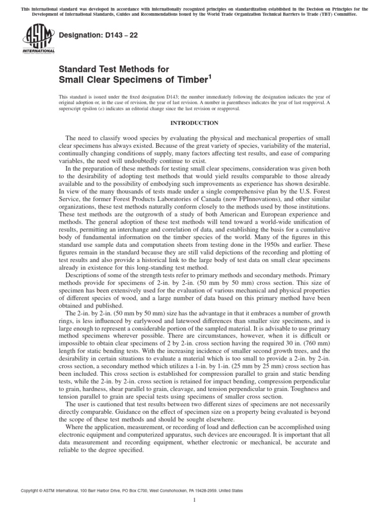 Standard Test Methods For Small Clear Specimens of Timber | PDF | Wood ...