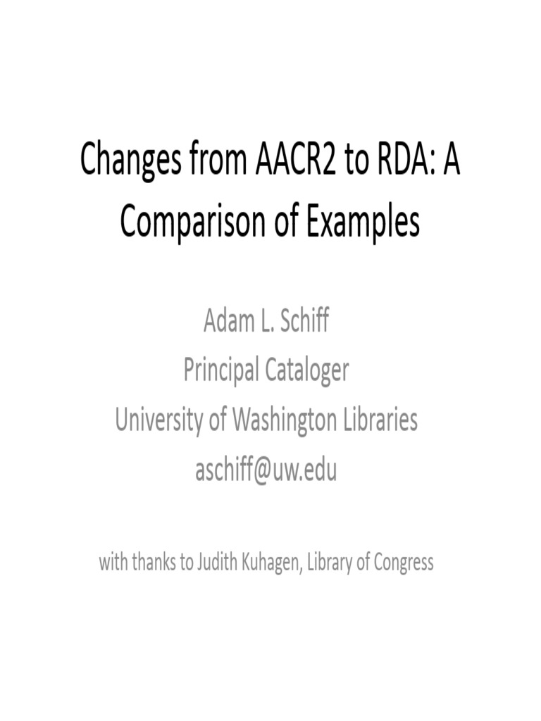 Changes From AACR2 To RDA - A Comparison of Examples (PDFDrive) | PDF ...