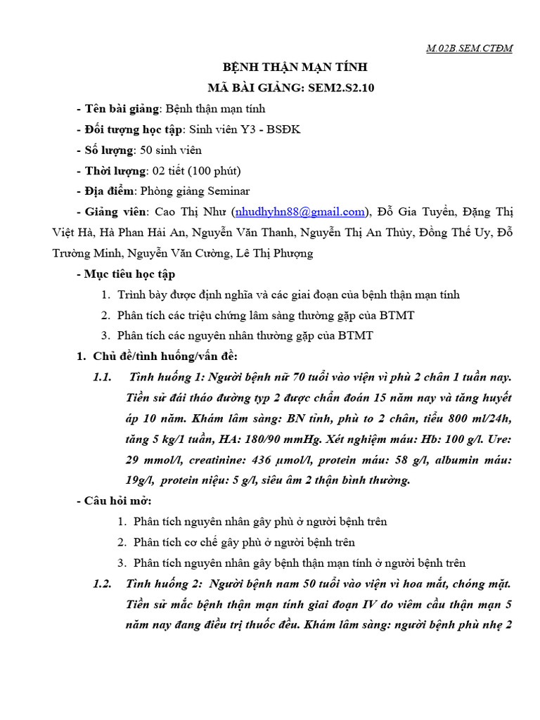 M.02B - Bệnh thận mạn tính (SEM2.S2.10) | PDF