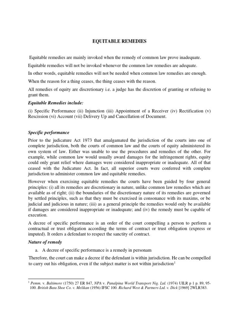 Equitable Remedies | PDF | Legal Remedy | Equity (Law)